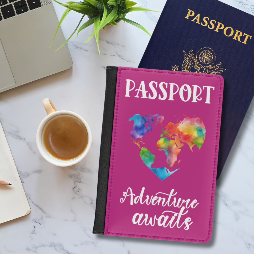 Adventure Awaits World Map Heart Travel Passport Cover - Mandy Travels ...