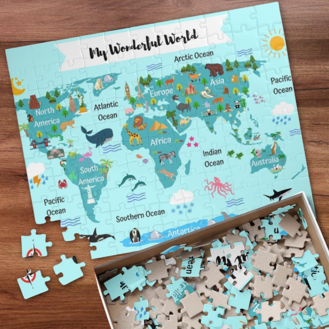 Children's World Map Puzzle - Mandy Travels The World